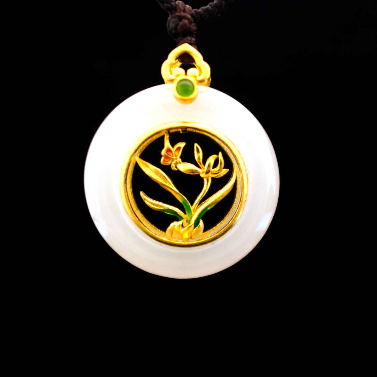 24K Gold Nephrite Necklace Iris w Butterfly Enameled – Lao Feng Xiang ...